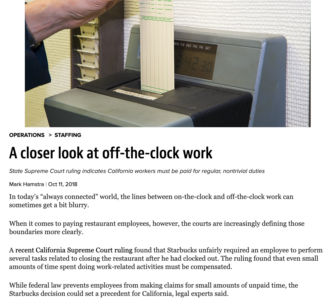 Aaron Colby in Restaurant Hospitality about Off-The-Clock Work