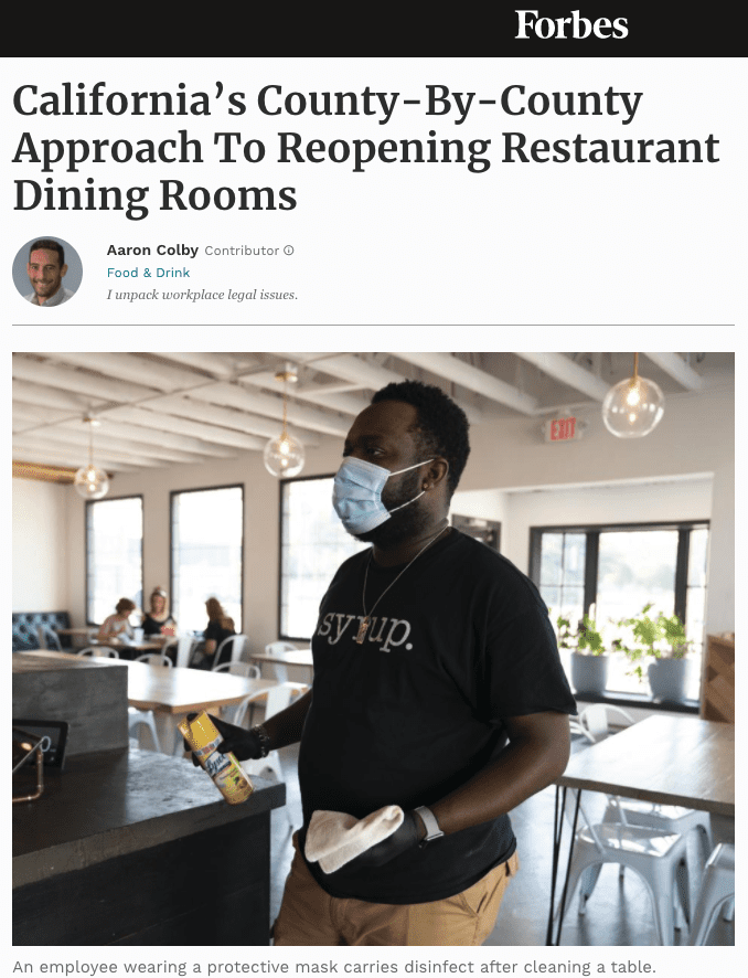 Aaron Colby On Forbes.com About Dining Room Restrictions